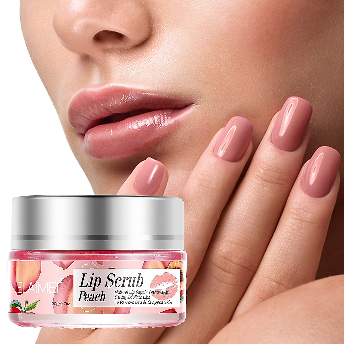 Lip Scrubs Exfoliator & Moisturizer, Lip Repair for Lush Soft Lips, Lip Moisturizer for Chapped Dry and Flaky Lips Treatment (Peach)