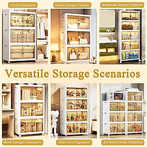 Jacriah Plastic Drawer Storage Bins with Lid, Stackable Storage Bins Open Front, Closet Organizers and Storage Cabinet with Doors and Shelves, Collapsible Storage Bins with Wheels (3 Layer-28 Gallon)