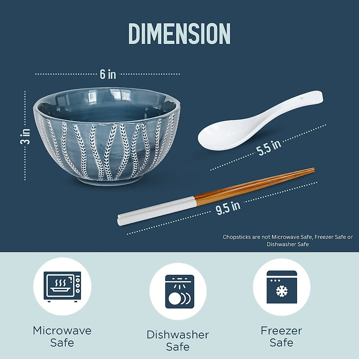 Ramen Bowl Set, Hand Painted, comes with 2 Ramen Bowls 2 Spoons and 2 Chopsticks, Ramen Bowl with Chopsticks, Pho Bowl, Noodle Bowl, Soup Bowl