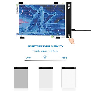 Mlife A4 LED Light Pad - Diamond Art Light Box Tracing Light Board with 3 Brightness, Ideal for Sketching, Animation, Drawing Light Box with 4 Fasten Clips