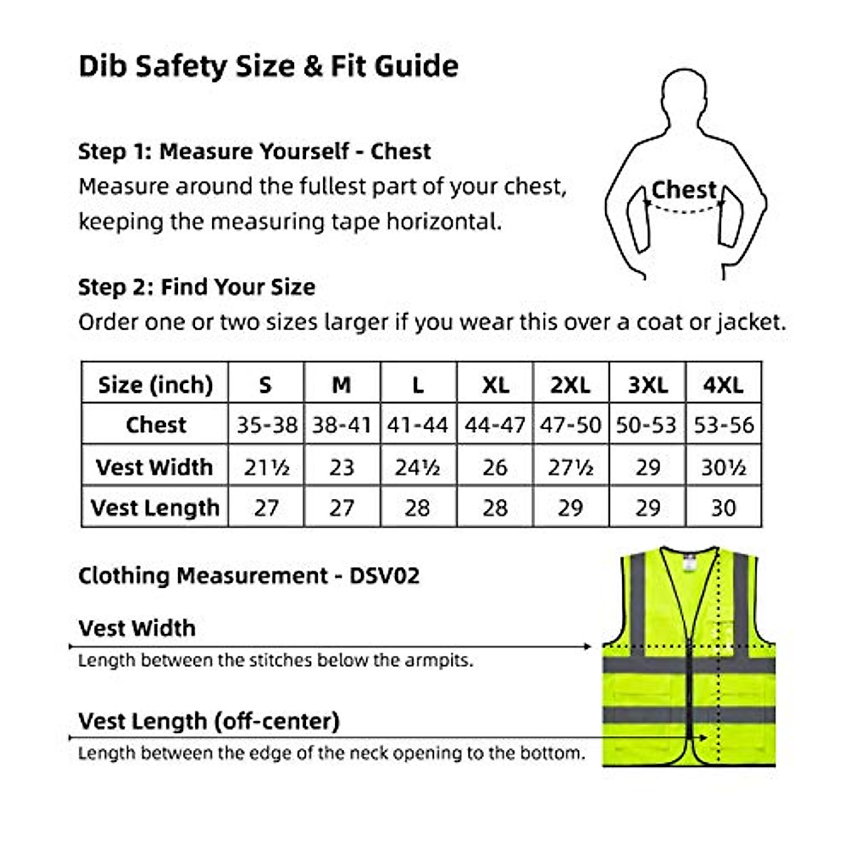Dib Safety Vest Reflective ANSI Class 2, High Visibility Vest with Pockets and Zipper, Construction Work Vest Hi Vis Yellow L