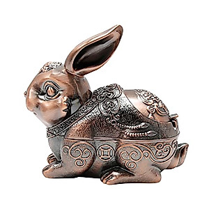 Saihisday Rabbit Sculpture, Windproof Rabbit Trash Can with Lid, Vintage Practical Decoration Statue, Tabletop Decoration for Desk Countertop Office, Gift for Thanksgiving Christmas