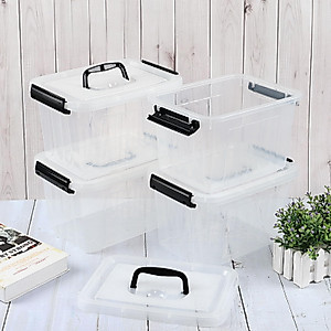 Wekioger 4 Pack 6 Quart Latching Box, Clear Lidded Storage Bins, Small Container with Handle