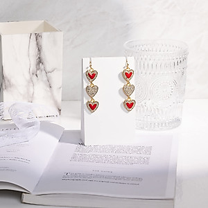 Retro Red Interlocking Heart Earrings for Women, Bling CZ Crystal Heart Dangle Earrings, Perfect Heart Jewelry as Valentine's Day Costume Ornament