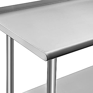 ROCKPOINT Stainless Steel Table for Prep & Work with Backsplash 60x24 Inches, NSF Metal Commercial Kitchen Table with Adjustable Under Shelf and Table Foot for Restaurant, Home and Hotel
