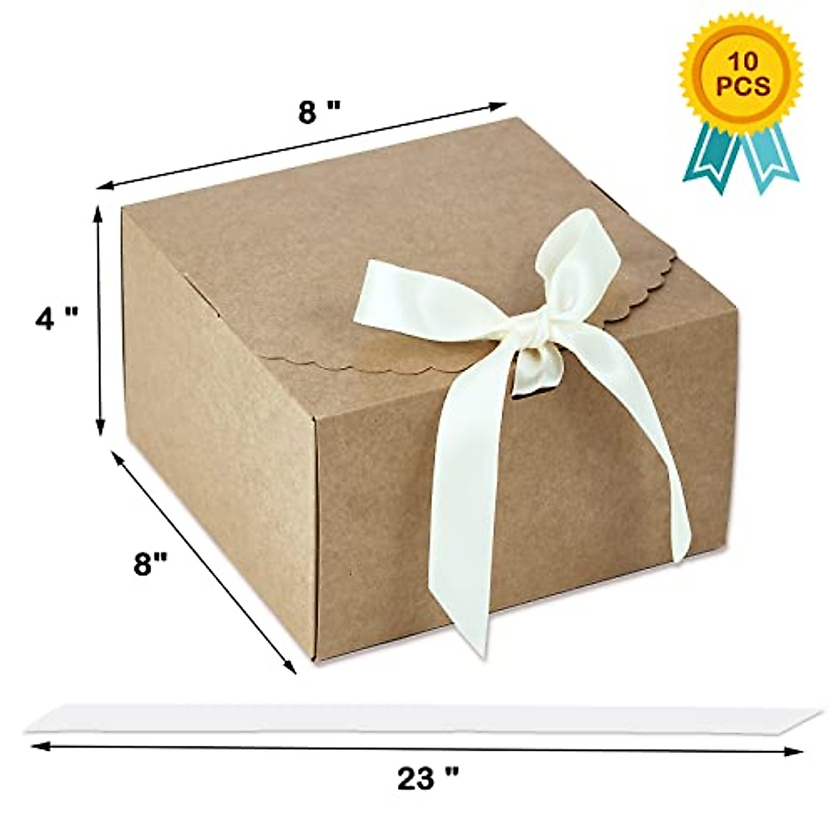 WholeMy Brown Gift Boxes 10 Pack 8x8x4 Inches, Gift Boxes with Lids for Presents, Bridesmaid Proposal Box, Kraft Gift Boxes for Birthday, Wedding, Party, Valentine, Christmas