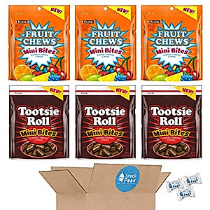 Tootsie Mini Bites Snack Peak Gift Box; 6 (9 oz) bags – Original and Fruit Chews