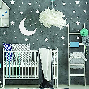 White Stars Stickers - Space Themed Bedroom Constellation Wallpaper Decor Decal - Star Moon Nursery Room Decals for Wall - 220 Stickers