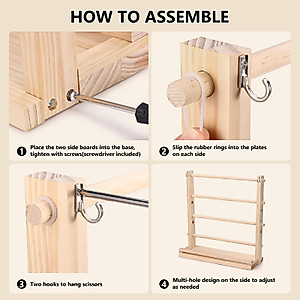 Ribbon Storage Organizer Rack 4 Tier Adjustable Wooden Ribbon Holder Spool Holder Organizer Rack Spool for Sewing Craft Mesh Thread Tape Wreath Crochet Roll Washi Tape Craft Gift Florist Wrapping