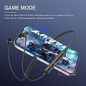 iKF W1 Bluetooth Wireless Earbuds - Sports Magnetic Neckband Wireless Headsets, HiFi Stereo Deep Bass Bluetooth 5.3Earphones IPX4 Waterproof with Mic for Gym Workout Running 25H Playtime（Black）