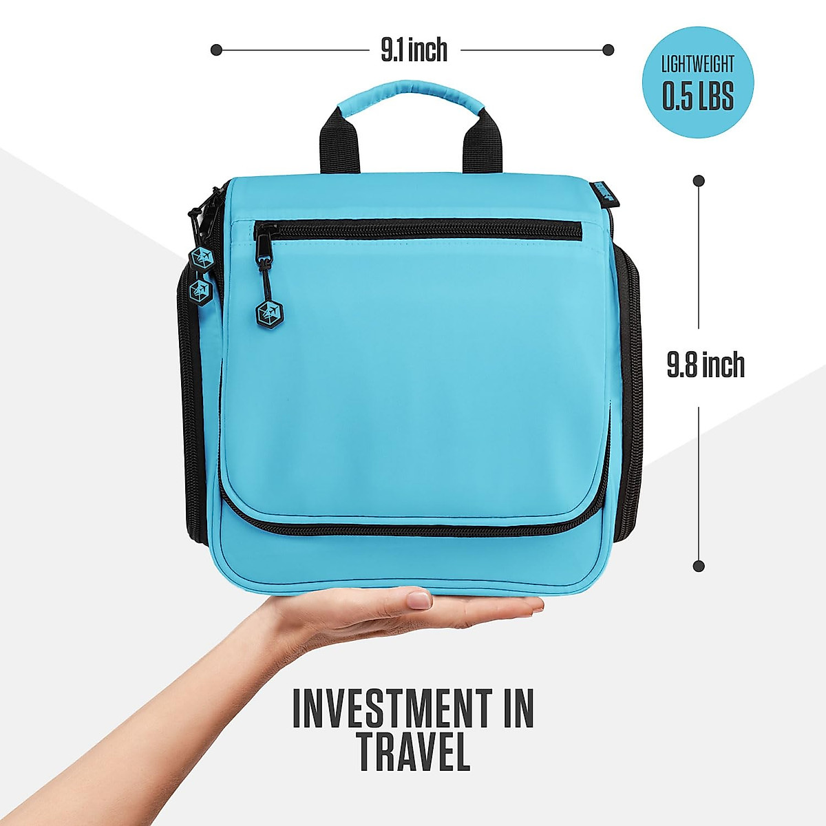 VENTURE 4TH Hanging Travel Toiletry Bag for Women & Men - Travel Organizer with Expandable Compartments & Removable Clear Pouch for Toiletries (Light Blue)