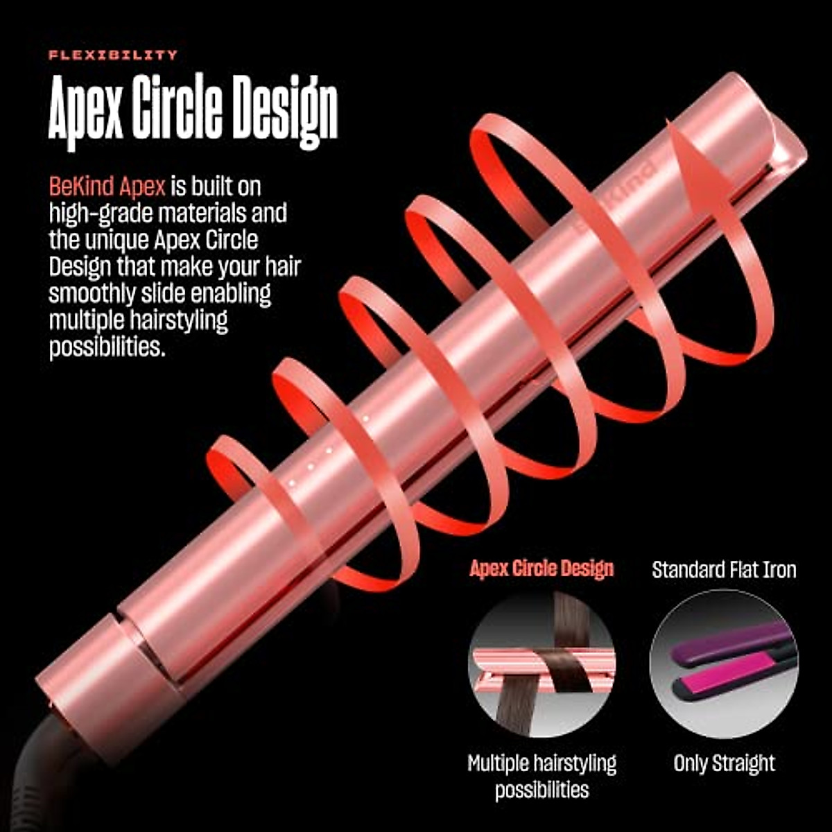 Bekind Apex 2-in-1 Hair Straightener Flat Iron, Straightener and Curler for All Hairstyles, 15s Fast Heating, Temperature Memory, Gift for Girls Women (Apex Peach)