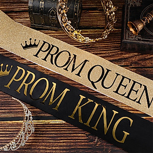 Lyrow 4 Pcs Prom Crowns and Sashes Set Halloween Prom King and Queen Tiara with Sash Birthday Party Graduation Accessories(Gold, Black)