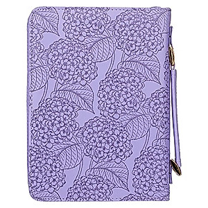 Christian Art Gifts Faux Leather Fashion Bible Cover for Women: by Grace You Have Been Saved - Ephesians 2:8 Inspirational Bible Verse, Hydrangea Lilac Purple, Medium