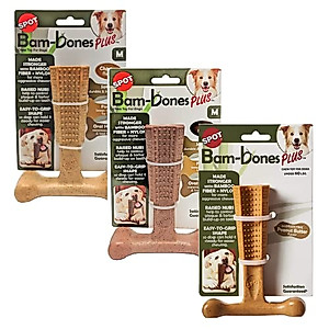 SPOT by Ethical Products 4 in Bambone Plus Easy Grip Peanut Butter, Beef & Chicken Dog Chew Bundle - Bamboo & Nylon Anti Anxiety Bone for Aggressive Chewers & Dental Health for Dogs - Medium (3 Pack)
