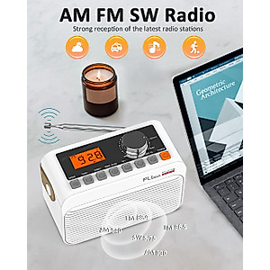 Greadio Portable Shortwave Radio with Bluetooth 5.0, Rechargeable AM FM Radio with Best Reception, TF/SD/USB Port,5W Loud Speaker,White Noise,Alarm Clock,LED Display,Earphone Jack,for Home,Office,Gift