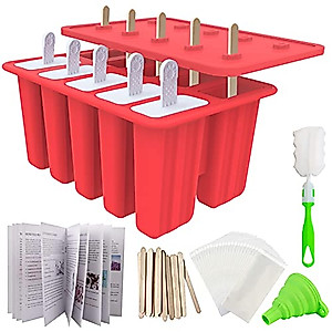 Homemade Popsicle Molds Shapes, Silicone Frozen Ice Popsicle Maker-BPA Free, with 50 Popsicle Sticks, 50 Popsicle Bags, 10 Reusable Popsicle Sticks, Funnel and Ice Pop Recipes