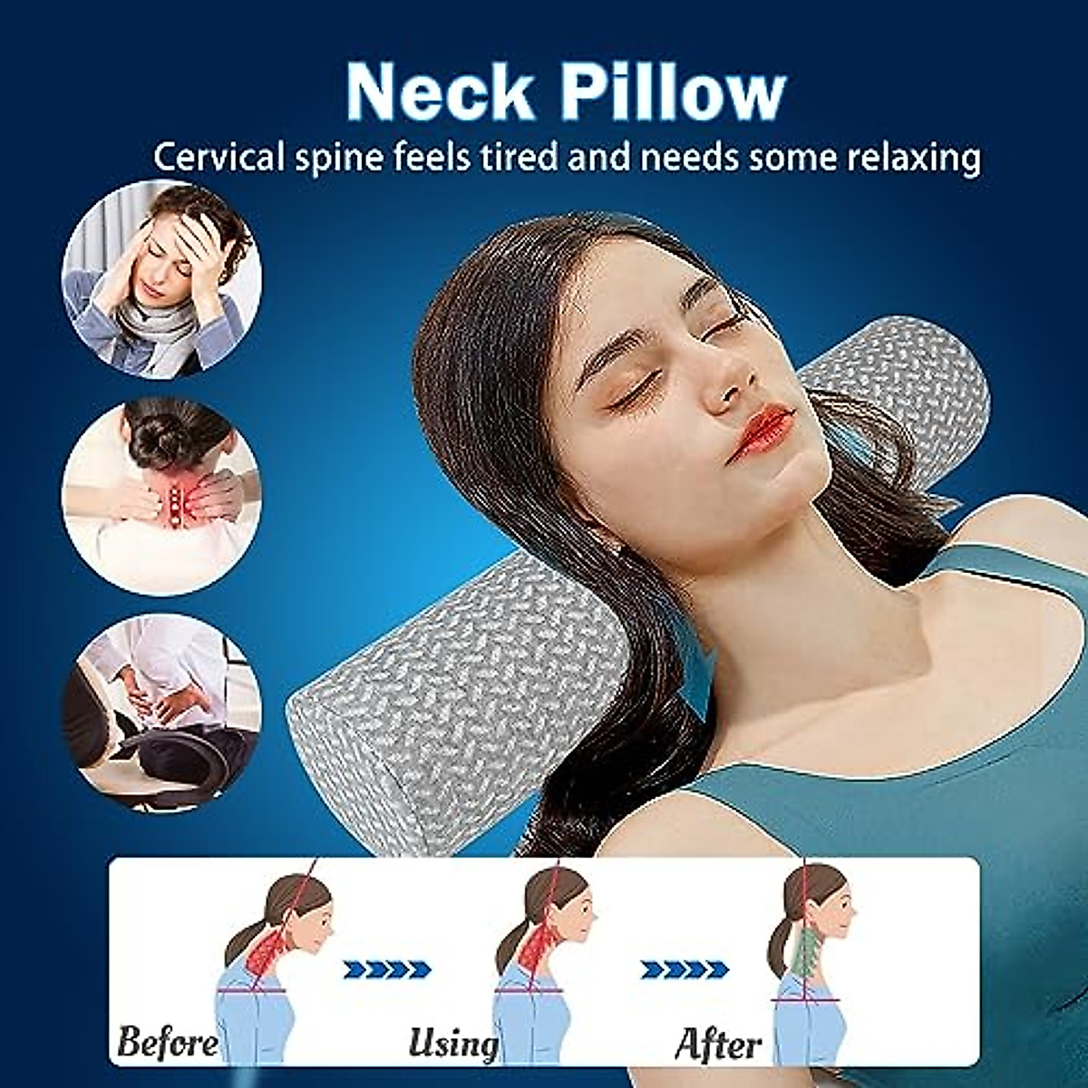 SUBCULTUREPICK Cervical Neck Roll Foam Pillow, Bolster Pillow, Round Neck Pillows Support for Sleeping, Bolster Pillow for Bed, Legs, Back and Yoga