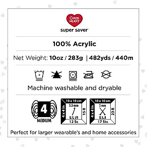 Red Heart Super Saver Jumbo Yarn, Gray eather, 4.25 x 10.5 x 4.25 inches (Pack of 2)