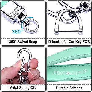 Wisdompro Genuine Leather Car Keychain, Universal Heavy Duty Leather Key FOB Keychain Key Chains Women for Car Keys, 360 Degree Rotation, with Anti-lost D-ring and 3 Keyrings - Mint