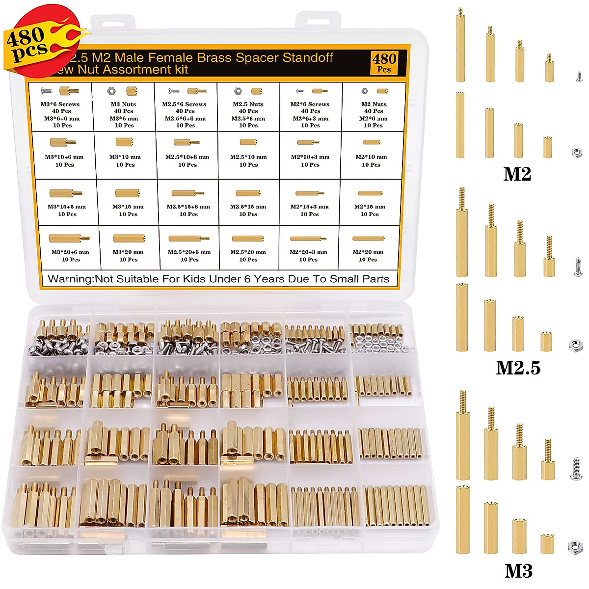 Csdtylh 480Pcs M2 M2.5 M3 Motherboard Standoffs&Screws&Nuts Kit, Hex Male-Female Brass Spacer Standoffs, Laptop Screws for DIY Computer Build, Electronic Projects, Raspberry Pi, Circuit Board etc.