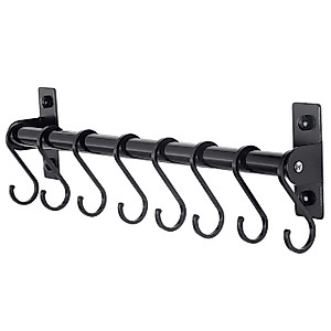 Dseap Pot Rack - Pots and Pans Hanging Rack Rail with 8 Hooks, Pot Hangers for Kitchen, Wall Mounted, Black