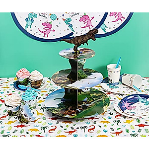 Dinosaur Cupcake Stand 3 Tier Cupcake Stand for Boys Dinosaur Birthday Party Cardboard Cupcake Stand for 24 Cupcakes