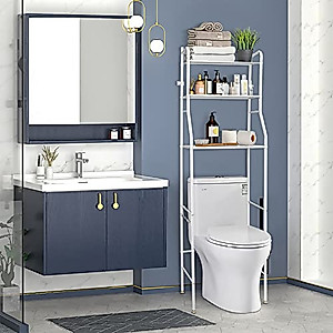 SEMOFO 3 Tier Over Toilet Bathroom Storage Organizer,Bathroom Shelves Rack Over Toilet with Metal Frame Bathroom Storage White Shelf Free Standing Organizer, Easy to Assemble