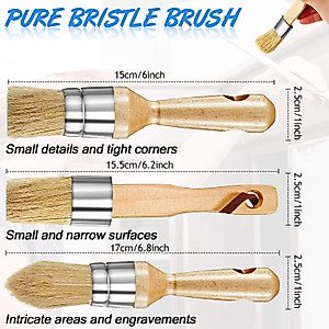3 Pieces Chalk and Wax Paint Brushes Bristle Stencil Brushes for Wood Furniture Home Decor, Including Flat, Pointed and Round Chalked Paint Brushes (Burlywood)