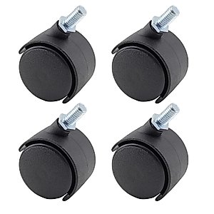 BokWin 4 Pcs 1.5" Plastic Casters Shelving Caster，M8 Stem Nylon Furniture Wheel Replacement Threaded Stem Swivel Cart Wheels for Office Chair Commodity Shelf Black Tone Without Brake, Black