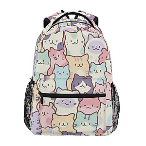 Colorful Cats Bookbag Cute Animal Pattern Schoolbag Business Laptop Roomy Backpack Bookbag for Hiking Traveling Camping