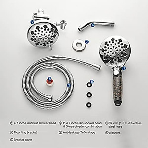 Fulgutonit Modern 9-Setting Shower Head with Handheld Combo, Polished Finish, Removes Chlorine and Harmful Substances