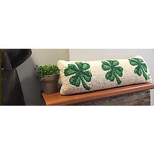 Chandler 4 Corners Artist-Designed 4 Leaf Clover Hand-Hooked Wool Decorative Throw Pillow (8” x 24”) St Patrick's Pillow for Couches & Beds - Low Maintenance St Patty's Day Shamrock Lumbar Pillow