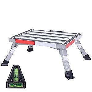 Homeon Wheels Stable RV Steps, Adjustable Aluminum Folding Platform Step with Non-Slip Rubber Feet, Gripper Strips, Reflective Strips and Handle, 16.5" x 12.2" RV Step Stool Supports Up to 1000lbs