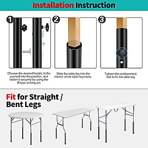 Herbert-fty Folding Table risers for Folding Tables Straight/Bent Leg, Dural Folding Table Leg Extensions 4 Levels/Heights Table Leg Extenders-All for Treating Your Back Pain(4-Pack)(17.3 in (44cm)