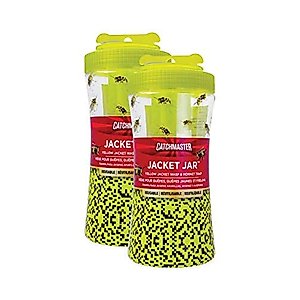 Catchmaster Yellow Jacket, Hornet, & Wasp Trap Jar 2-Pk, Reusable Bug Catcher with Attractant, Outdoor Flying Insect Trap, Wasp Killer Bug Trap, Pet Safe Pest Control for Backyard, Patio, & Shed
