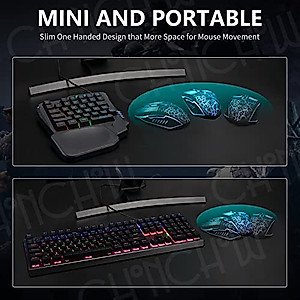 CHONCHOW One Handed Gaming Keyboard Rainbow LED Light Up, 35 Keys Protable Mini Single Hand Keyboard with Wrist Rest, Ergonomic Wired One Hand Keyboard for Xbox PS4 PS5 PC Laptop with USB Hub