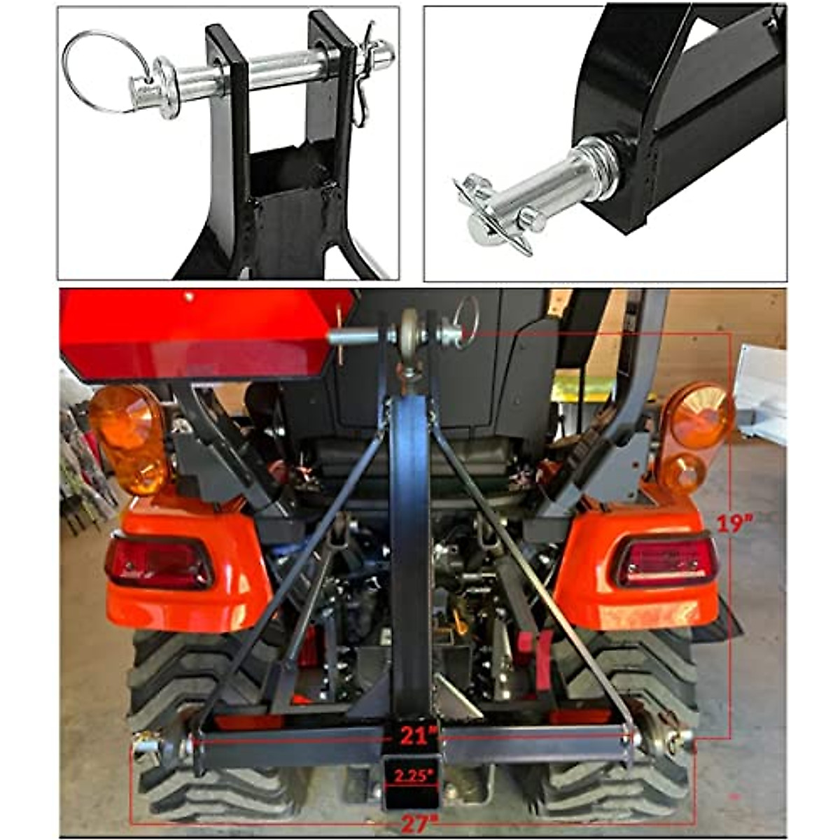 2" Receiver 3 Point Trailer Hitch Category 1 Tractor Tow Drawbar Adapter Compatible with BX Kubota John Deere LM25H WLM Tractor NorTrac Kioti Yanmar