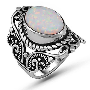 LOMBARDY JEWELRY Simulated White Opal Statement Ring in Sterling Silver, Oval Shape (9)