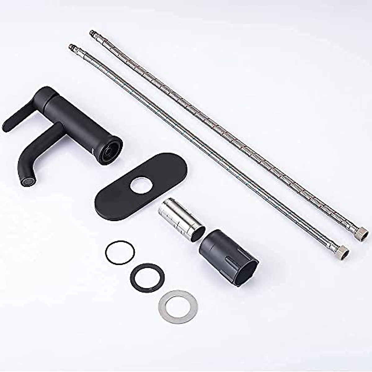 Bainser Single Hole Bathroom Faucet with Removable Aerator, Bathroom Sink Faucet with Deck Plate (1 or 3 Holes Installable), Single Handle Washbasin Faucet, Bathroom Vanity Faucets, Black