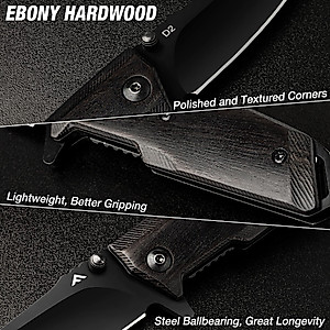 FLISSA Survival Hunting Knife with Sheath Pocket Folding Knife, 2-3/4" D2 Steel Blade