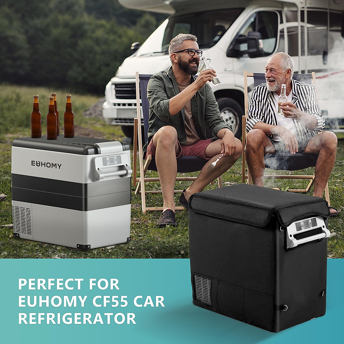 EUHOMY CF55 Insulated Protective Cover 59 Quart Car Refrigerator Insulated Transit Bag, 12 Volt Portable Refrigerator Cover 59QT Car Fridge Freezer, Black