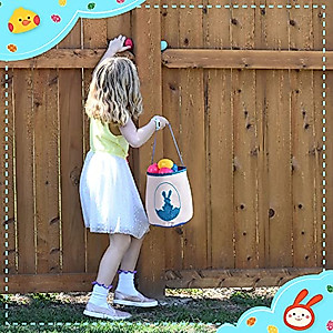 FUN LITTLE TOYS Kids Easter Basket Canvas Easter Bunny Bag for Kids Large Blue Easter Basket