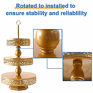 weharnar Gold Cupcake Stand - Tiered Dessert Table Display Set 3 Tier Metal Gold Serving Tray Round Cake Stand Holder for Wedding Tea Party Baby Shower Birthday Christmas Decor