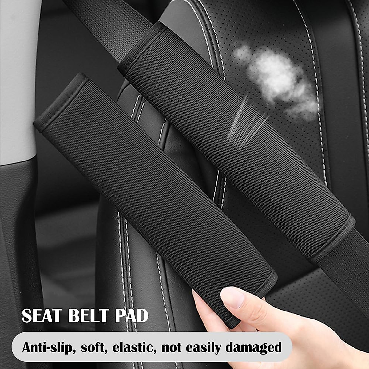 SSNNUU 2Pcs Seat Belt Cover Pad,Breathable Polyester Car Seatbelt Covers,Universal Seat Shoulder Strap Pads Car Accessories Interior for Men Women (Black)