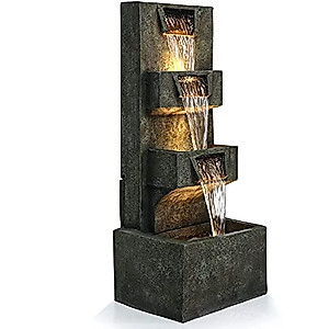 Gardenfans Outdoor Garden Water Fountains with LED Lights Indoor Modern Floor-Standing Fountain for Garden, Patio, Porch, Yard and Home Art Decor