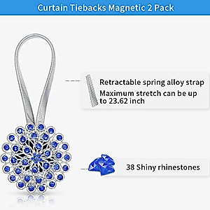 Curtain TieBacks Magnetic 2 Pack Curtain Holders for Drapes 36 Crystal Elastic Rope Curtain Tie Backs for Curtain for Outdoor Indoor, Window Curtain Tiebacks Holdbacks Royal Blue