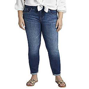 JAG Jeans Women's Size Amelia Mid Rise Slim Ankle Pull-on Jeans, Med Wash Eae374, 14 Plus