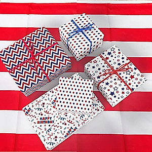 ZINTBIAL Birthday Wrapping Paper for Kids Adults - Gift Wrap with American Theme Stars, Stripes, Chevron and "Happy Birthday" Design - 20 x 29 Inches per Sheet (8 Sheets 33 sq. ft.) Recyclable, Easy to Store, Not Rolled