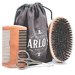 Arlo's 5-PC Mens Premium Beard Grooming Kit w/ Argan Beard Oil 2.5oz -Beard Oil, Beard Brush, Beard Comb, Beard Scissors & Carry Bag